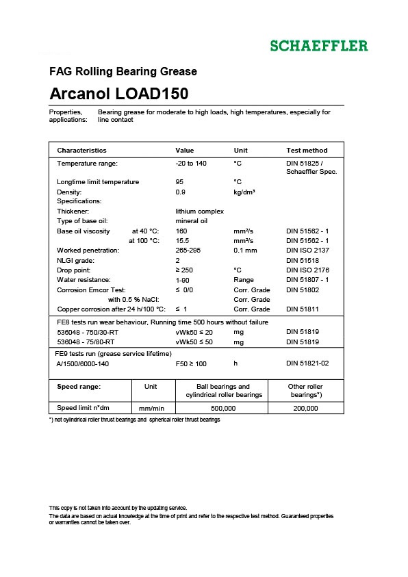 Datasheet Grease FAG Arcanol Multitop, Multi2, Multi3 | Schaeffler Türkiye
